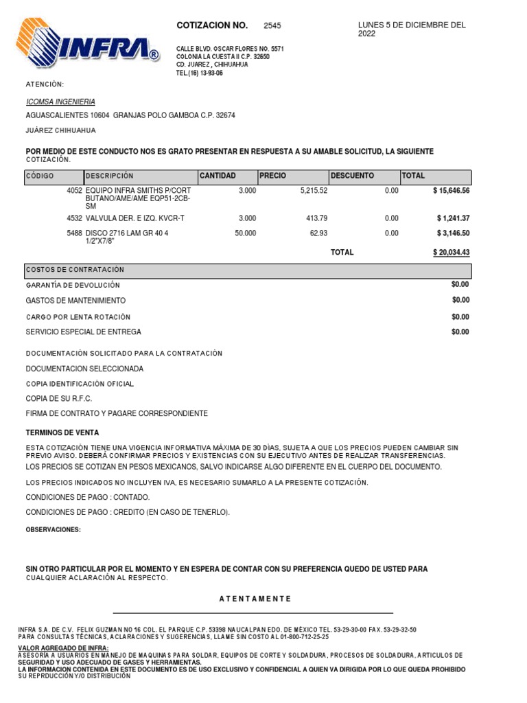 Cotización SET OXICORTE | PDF