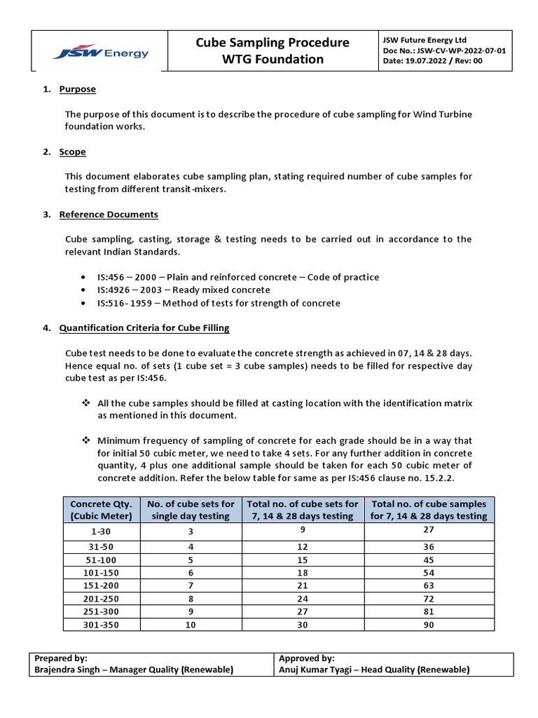 Cube Sampling Procedure R0 19072022 Pdf Concrete Traditional Board Games 