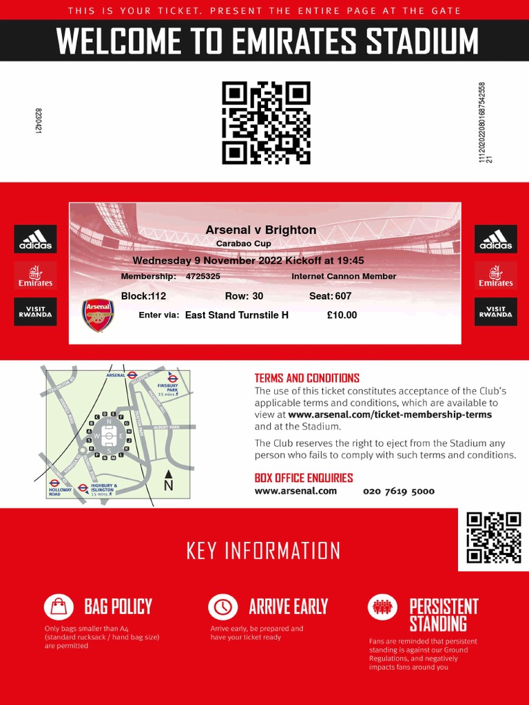Arsenal vs Brighton Carabao Cup Ticket | PDF