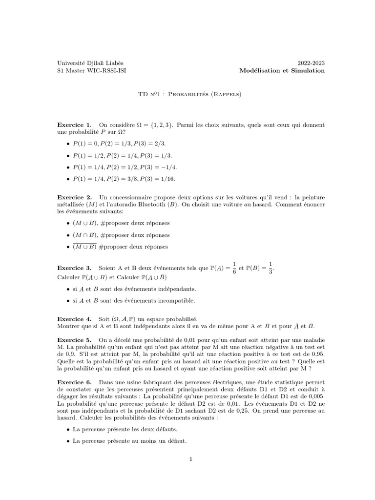 TD Proba Stat22-23 | PDF | Espérance mathématique | Variable aléatoire