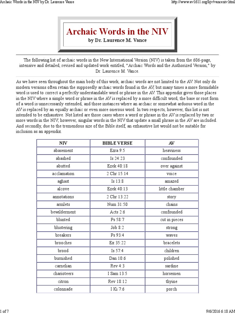 Archaic Words in The NIV | PDF | New International Version | Bible