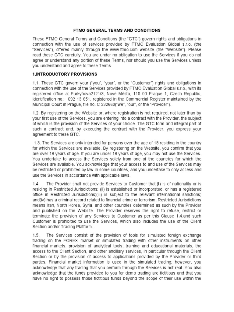 Ftmo General Terms and Conditions | PDF | Payments | Option (Finance)