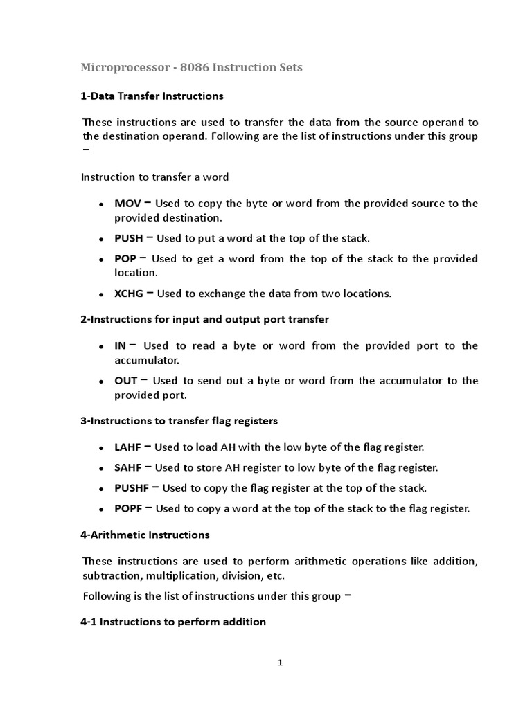 Microprocessor - 8086 Instruction Sets | PDF | Bit | Manufactured Goods