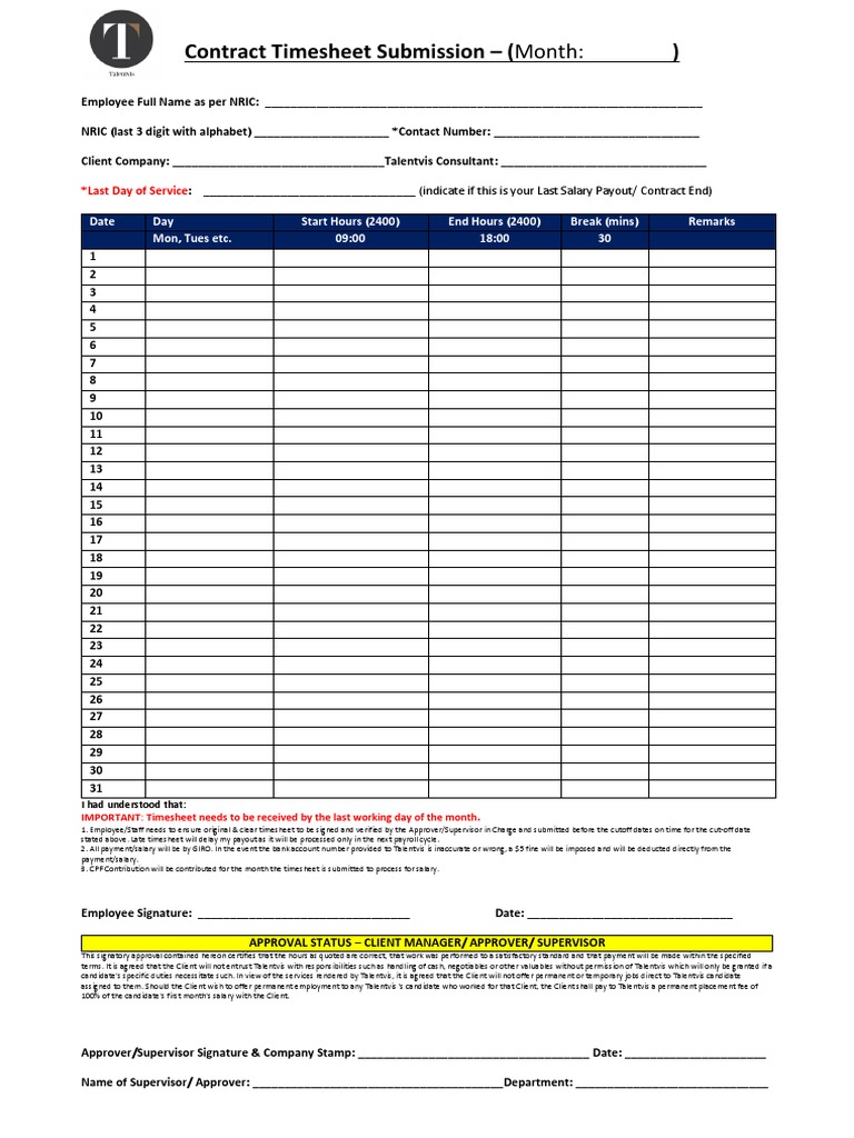 Contract Staff Timesheet PDF | PDF | Salary | Employment