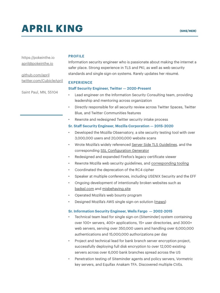 April King - Resume | PDF | Transport Layer Security | Security Technology