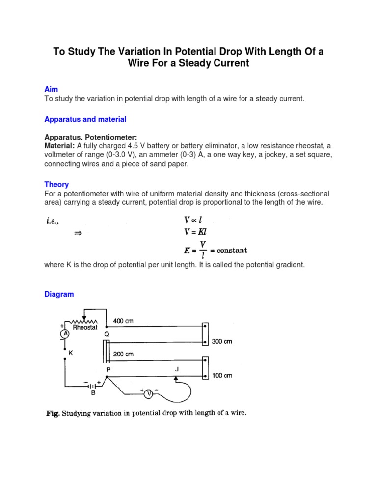 To Study The Variation in Potential Drop With Length of A Wire For ...