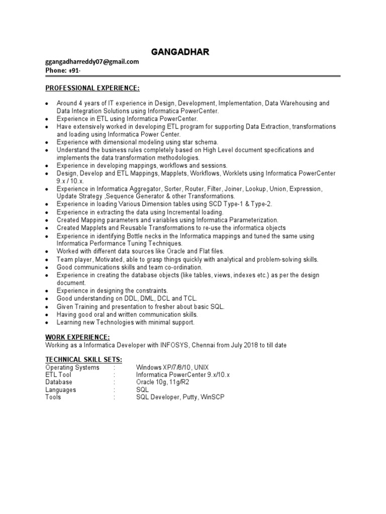 Gangadhar_Resume-ETL | PDF | Databases | Data Warehouse