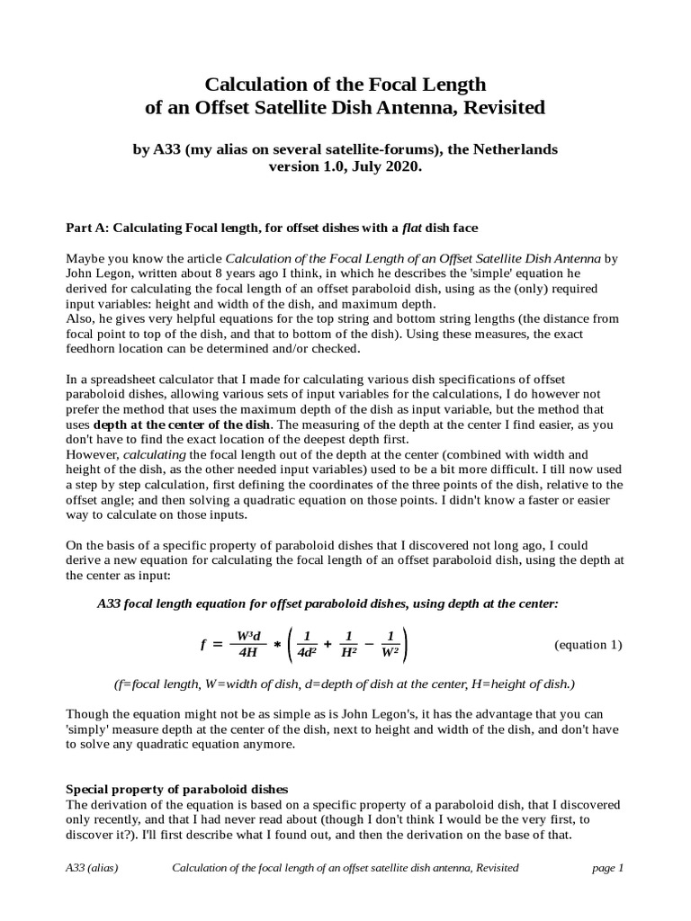 A33 Calculation of The Focal Length of An Offset Satellite Dish Antenna ...