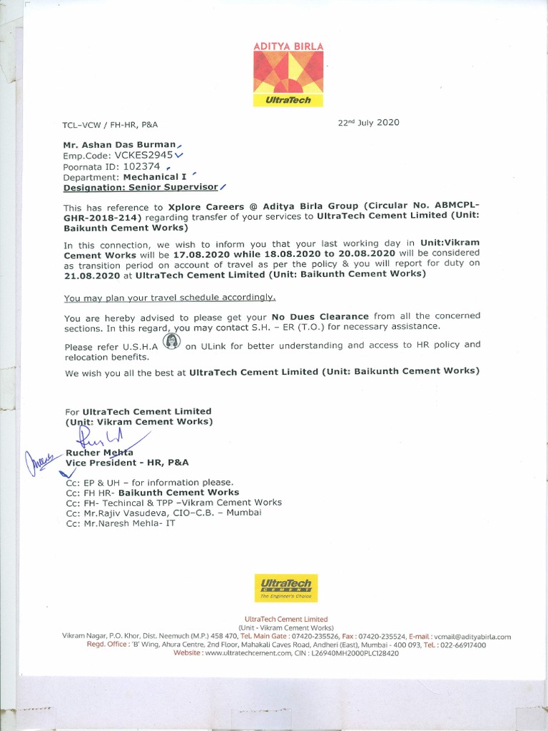 Relieving Letter Ashan Das Burman | PDF