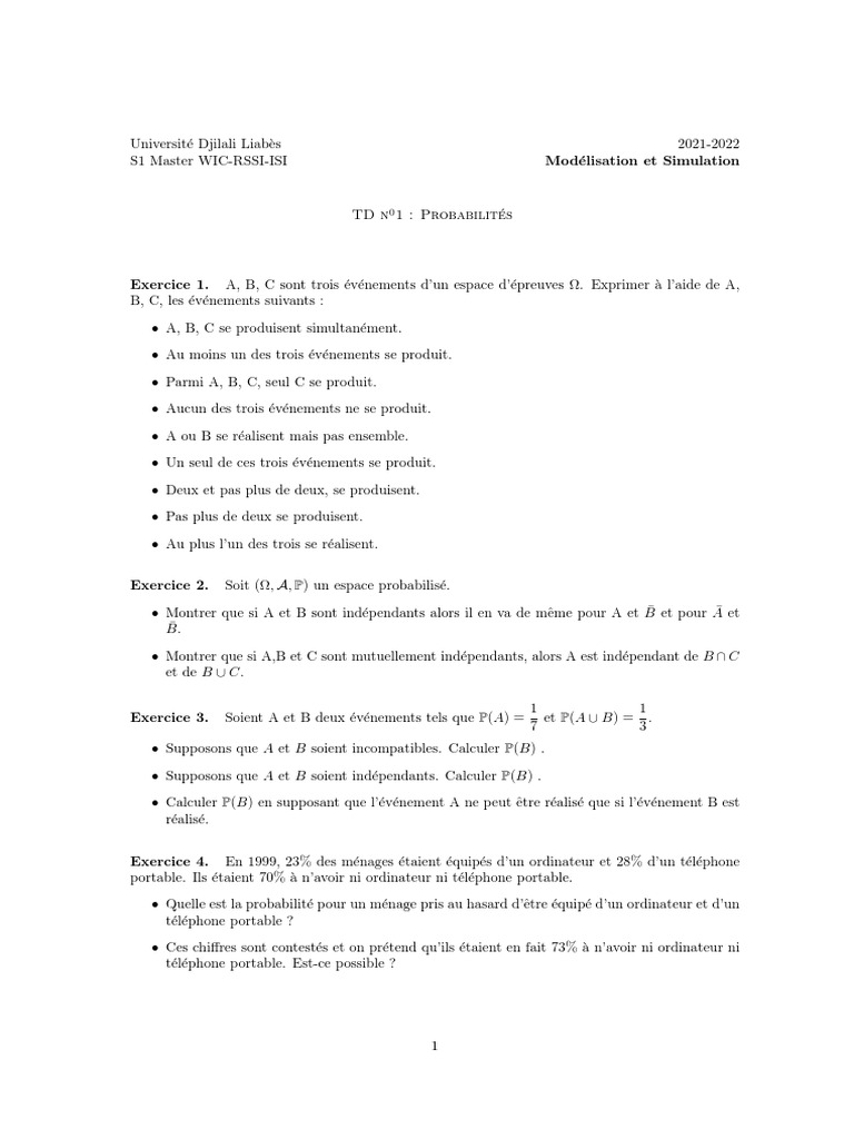 TD Proba Stat | PDF | Probabilité | Variable aléatoire
