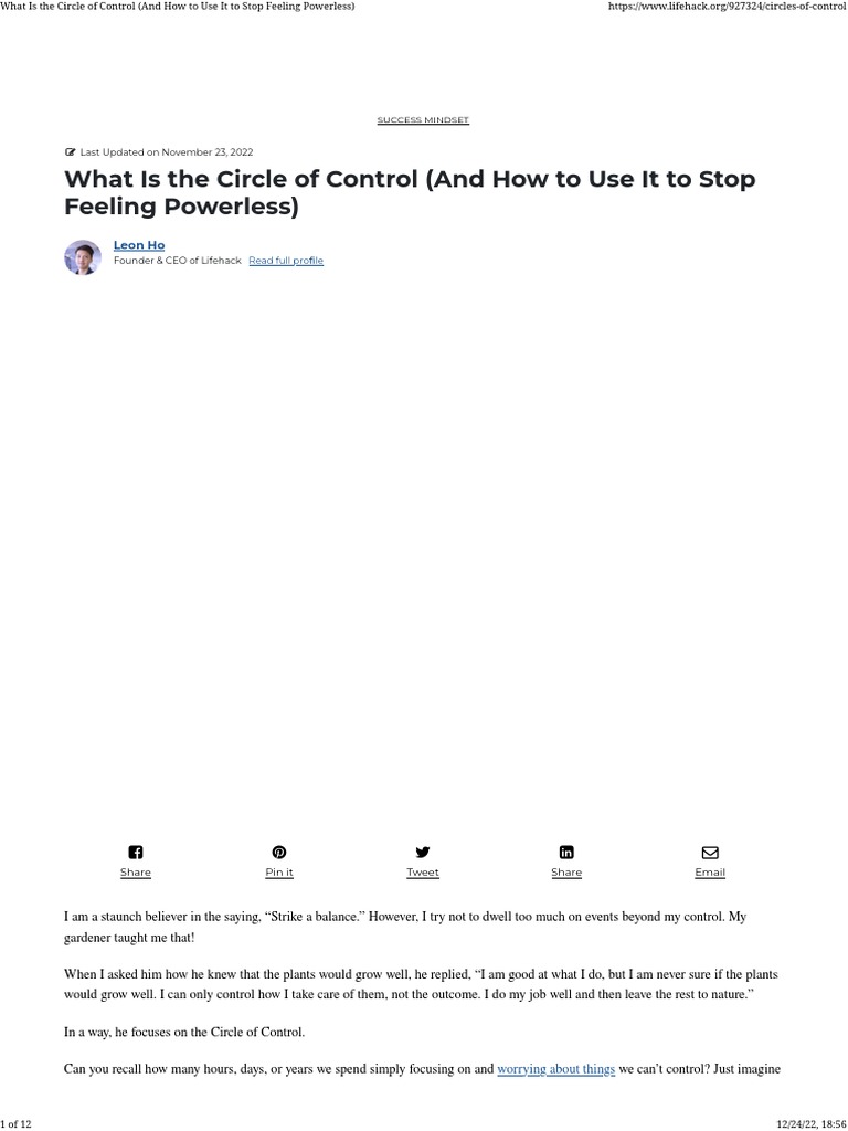 What Is The Circle of Control (And How To Use It To Stop Feeling ...