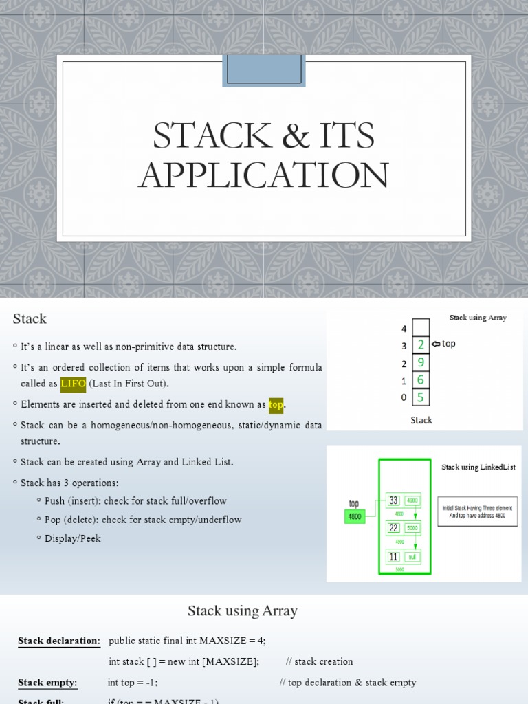 Dsa Stack And Its Application Pdf Theoretical Computer Science Notation