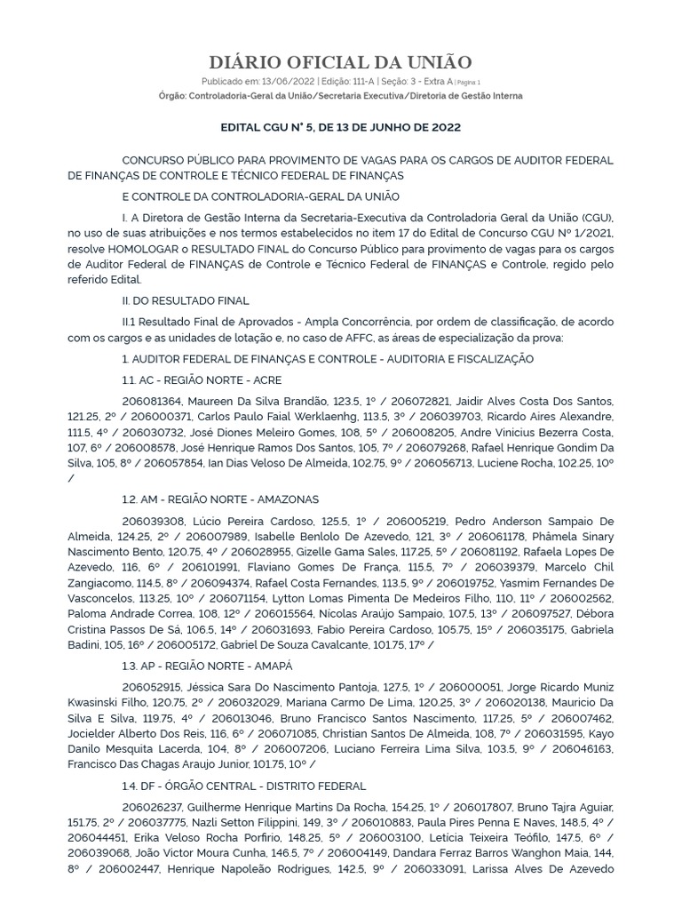 Edital Cgu Ndeg 5 de 13 de Junho de 2022 - Edital Cgu Ndeg 5 de 13 de ...
