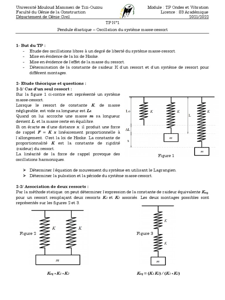 Étude des oscillations masse-ressort | PDF | Physique | Mécanique ...