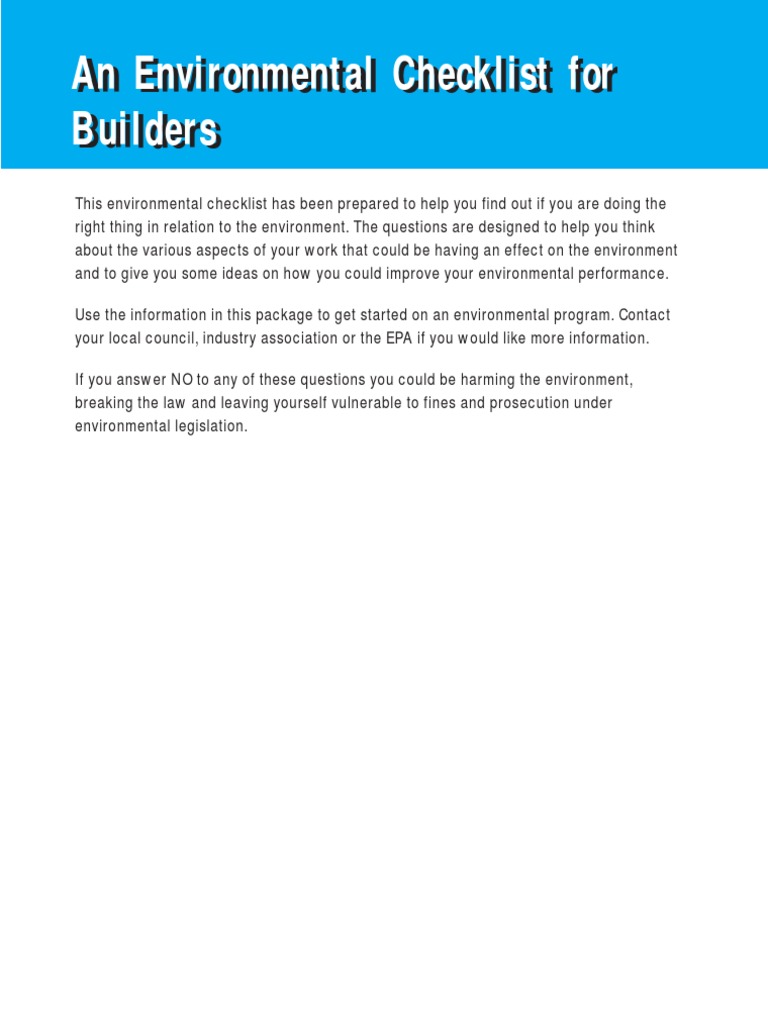 Environmental Checklist For Builders | PDF | Storm Drain | Stormwater