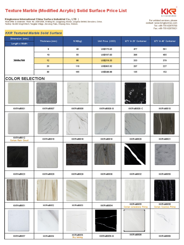 KKR Texture Marble Solid Surface Pricing | PDF | Materials