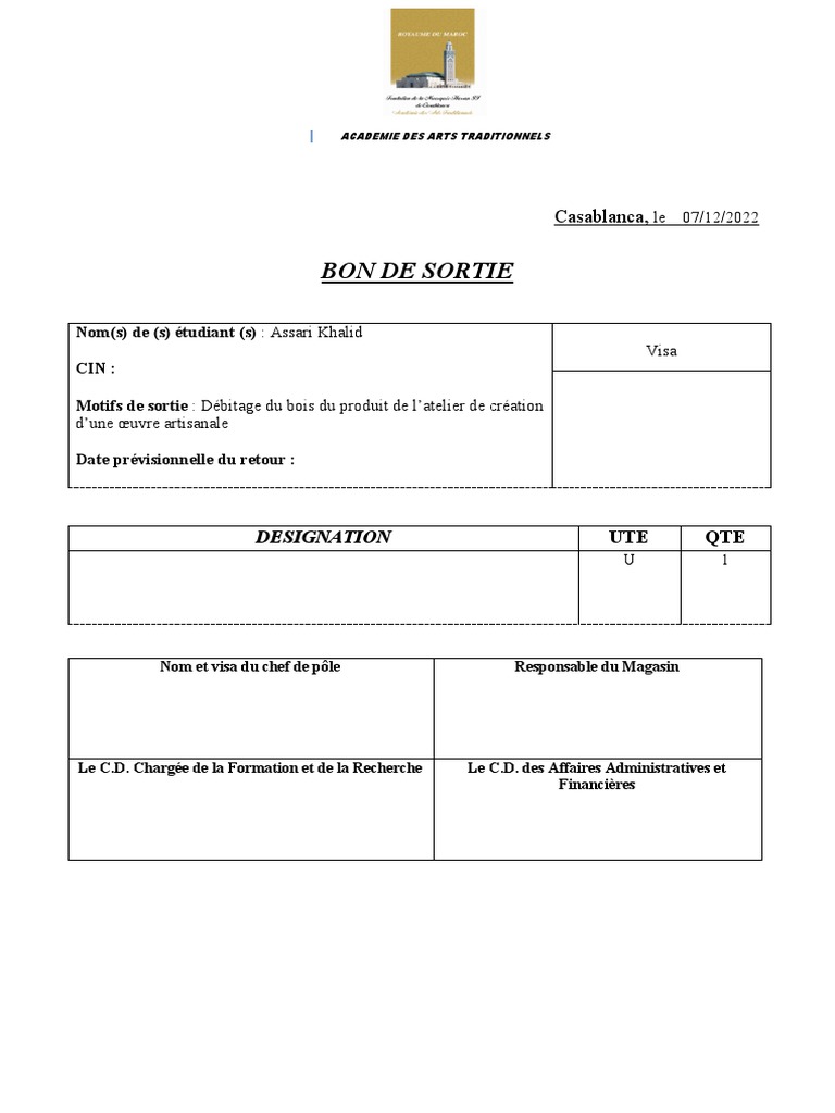 Bon de Sortie AK | PDF