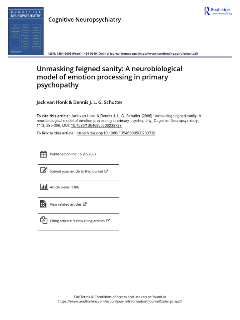 Unmasking Feigned Sanity A Neurobiological Model of Emotion Processing ...