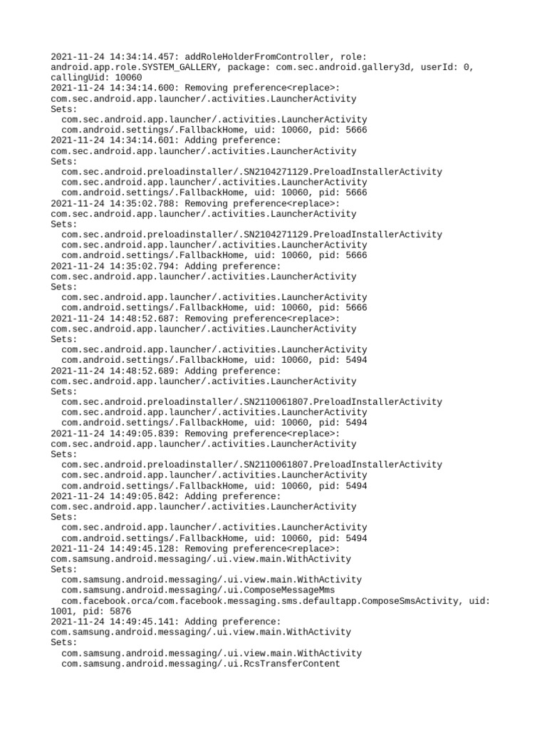 Android system log records role and app preference changes | PDF | Unix | Data