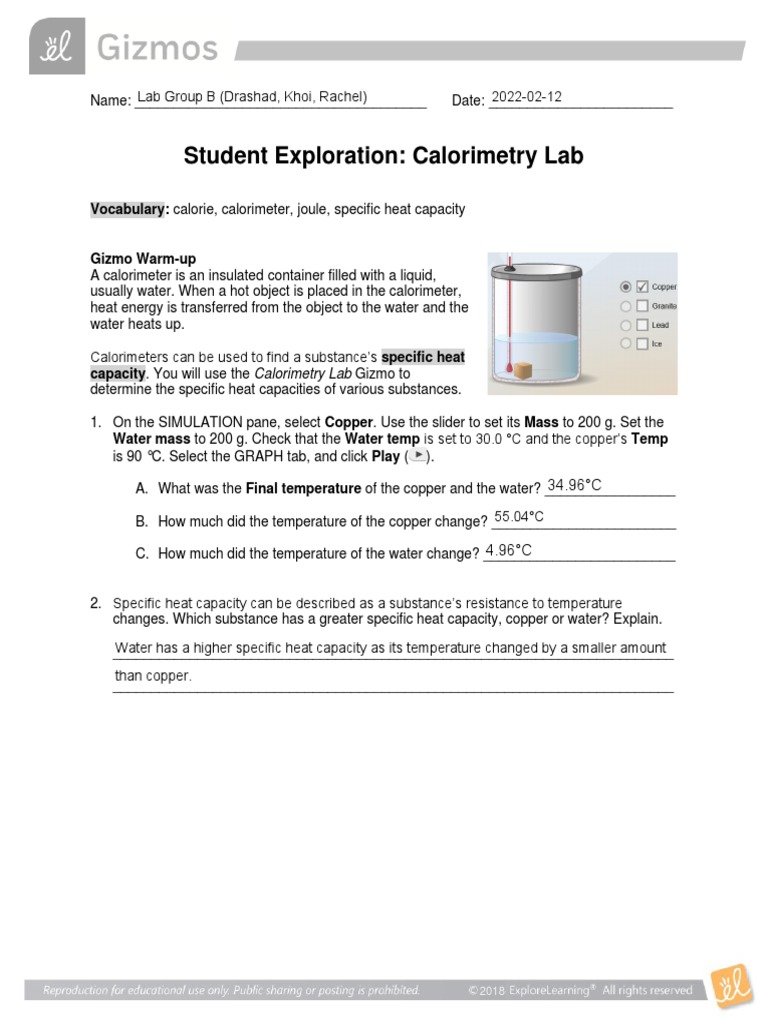 Calorimetry Lab | PDF | Heat | Heat Capacity