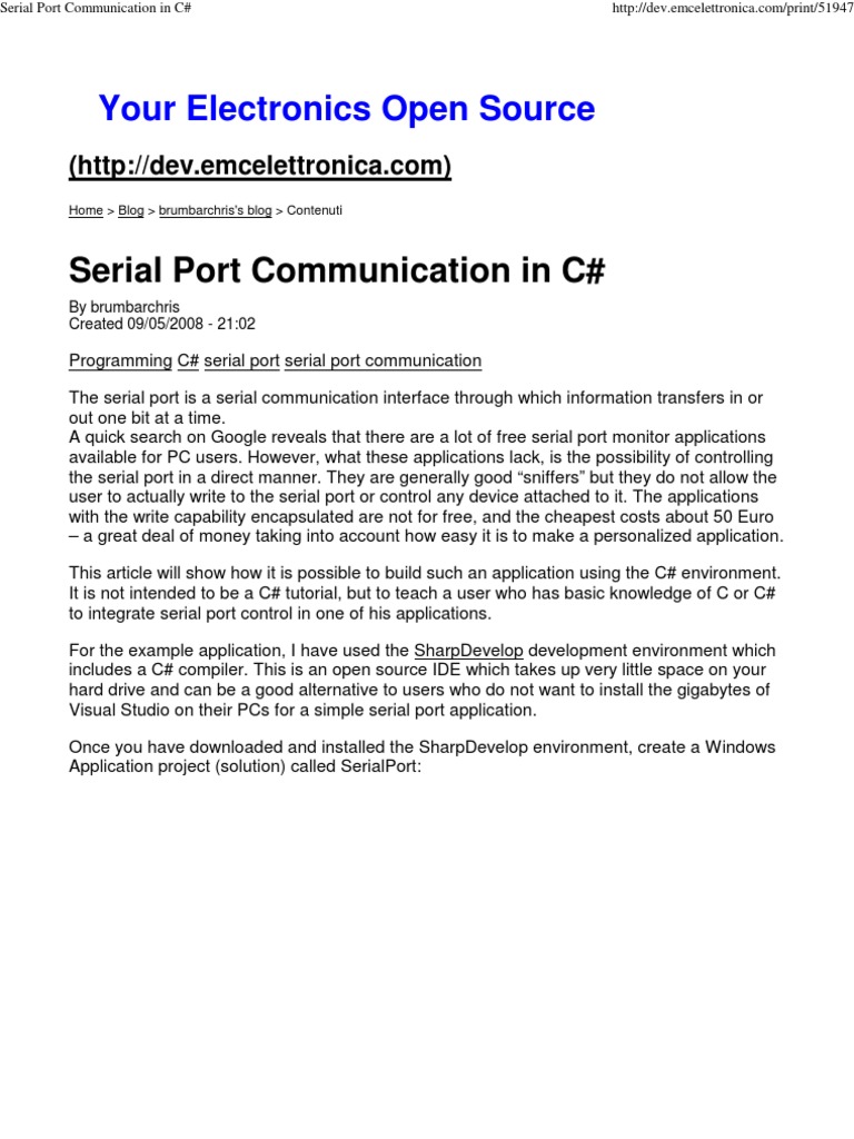 C# Serial Port Programming Guide | PDF | Integrated Development ...