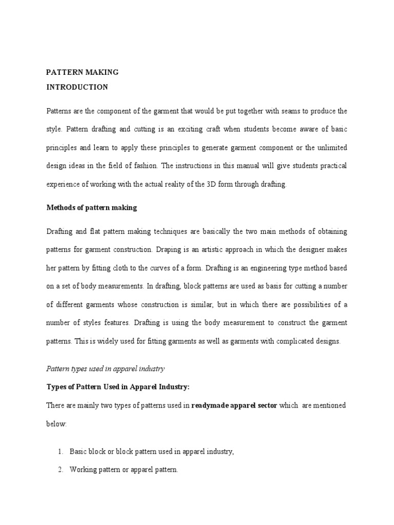 Types and Methods of Pattern Making | PDF | Seam (Sewing) | Clothing