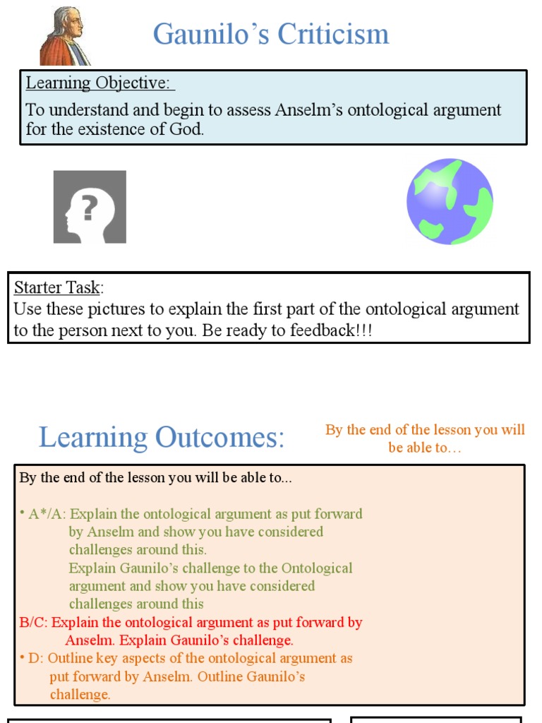 Lesson 2 - Gaunilo and Anselm PT 2 | PDF | Existence | Philosophy