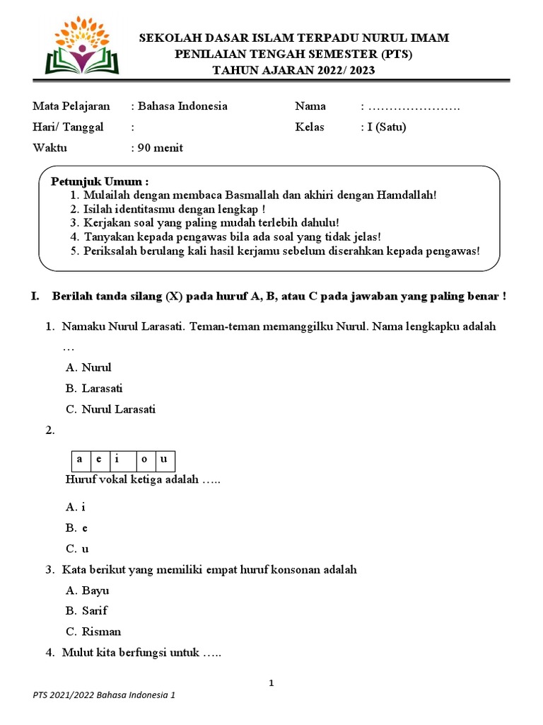 Soal Bahasa Indonesia Kelas 1 Efa | PDF