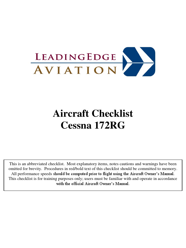 Cessna172RG Checklist Revised 11-6-12 | PDF | Carburetor | Landing Gear