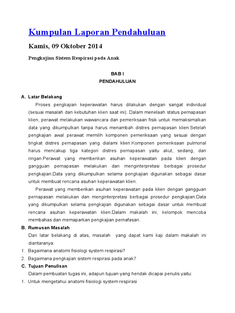 Pengkajian Sistem Respirasi Anak | PDF