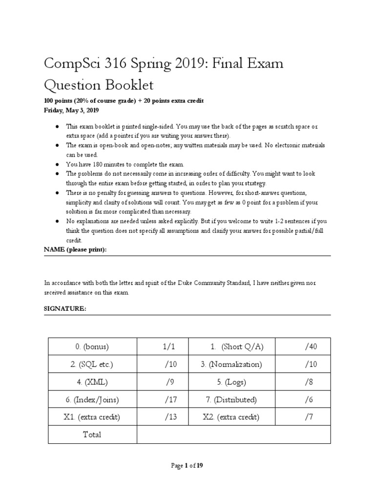 CompSci 316 Spring 2019 Final Exam Guide | PDF | Computer Programming | Data Management