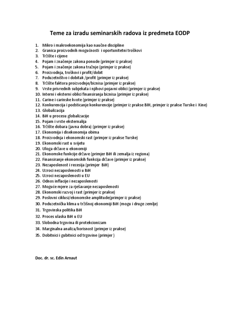 Teme Za Seminarski Rad Iz EODP | PDF