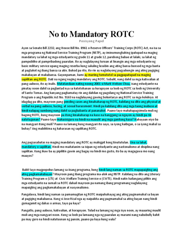 No To Mandatory ROTC | PDF