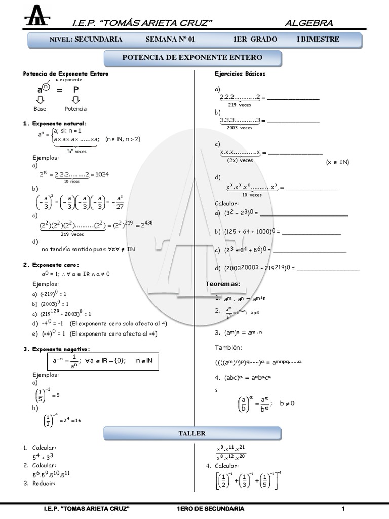 1ero Sec. Algebra I Bimestre | PDF | Ecuaciones | Multiplicación