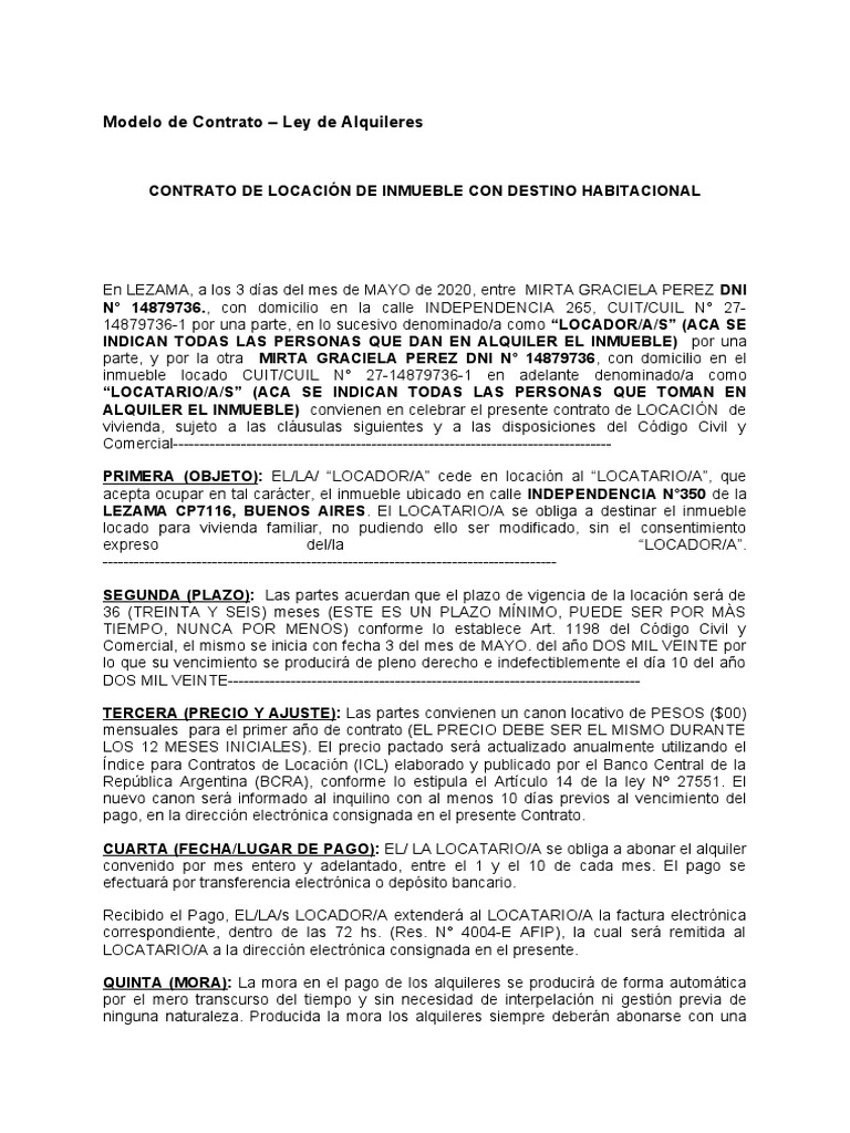 Modelo de Contrato de Locacion | PDF | Jurisdicción | Derecho privado
