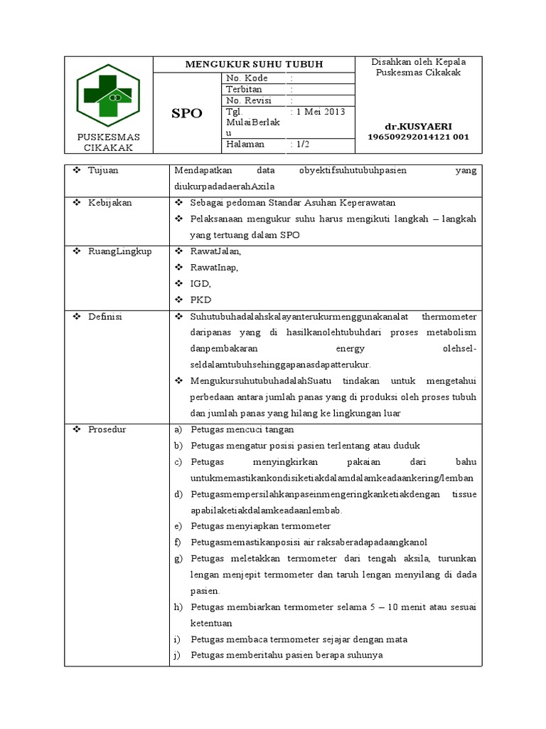 Prosedur Pengukuran Suhu Tubuh | PDF
