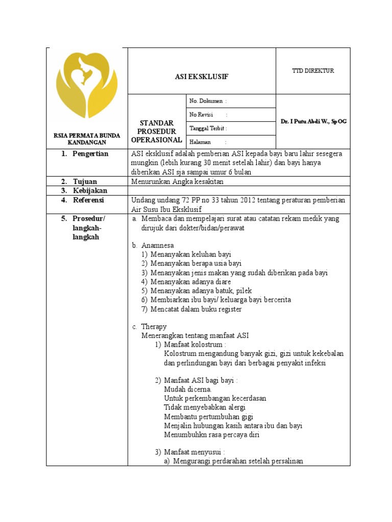 Sop ASI Eksklusif Rs | PDF