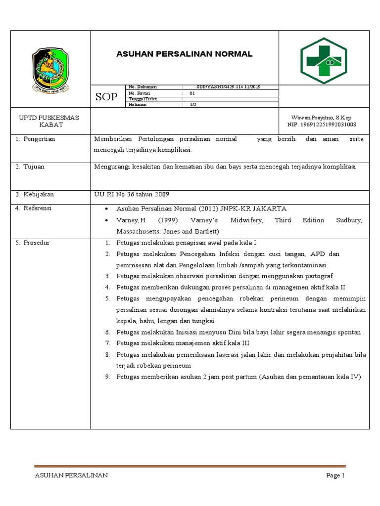 SOP Persalinan Normal | PDF