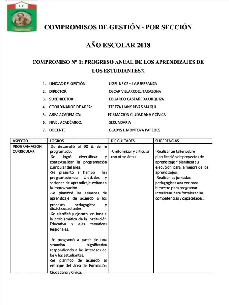 PDF Informe Logros Dificultades Sugerencias - Compress | PDF