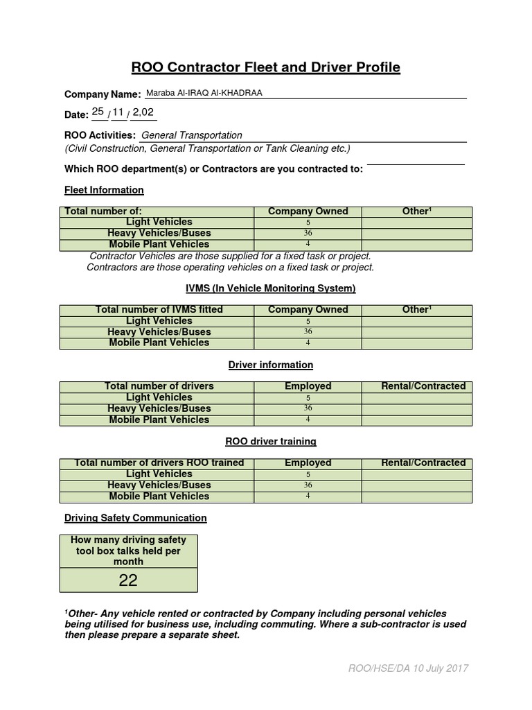 ROO Fleet and Driver Profile of XXX Co. Nov-2022 | PDF