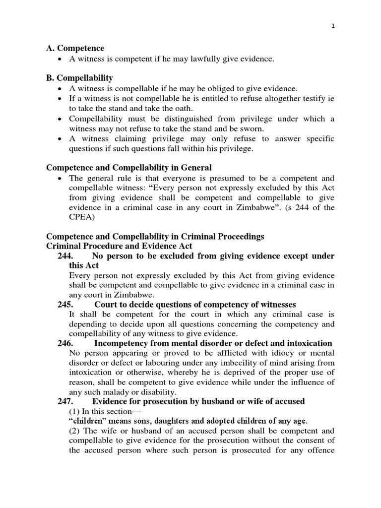 Competence and Compellability in Zimbabwe's Criminal Proceedings | PDF ...