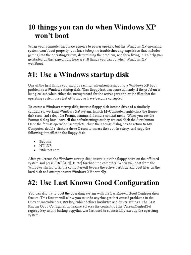 Troubleshooting Windows XP Boot Issues | PDF | Booting | Microsoft Windows