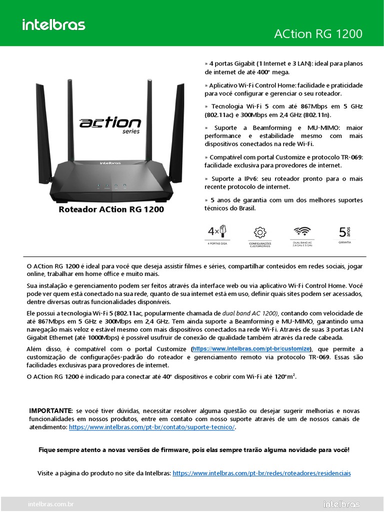 Datasheet ACtion RG 1200 - Ficha Técnica | PDF | Wi-Fi | Rede de computadores
