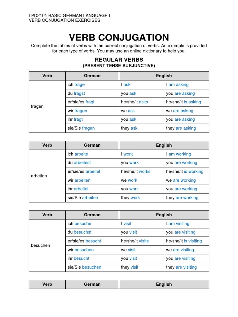 Verb Conjugation Exercises - Lösungen | PDF | English Language | Grammar