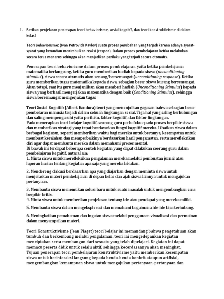 Berikan Penjelasan Penerapan Teori Behaviorisme | PDF