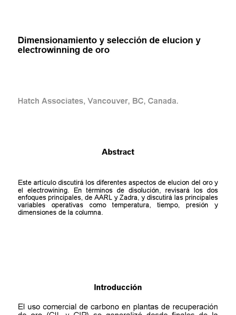 Dimensionamiento y Selección de Elucion y Electrowinning de Oro | PDF ...