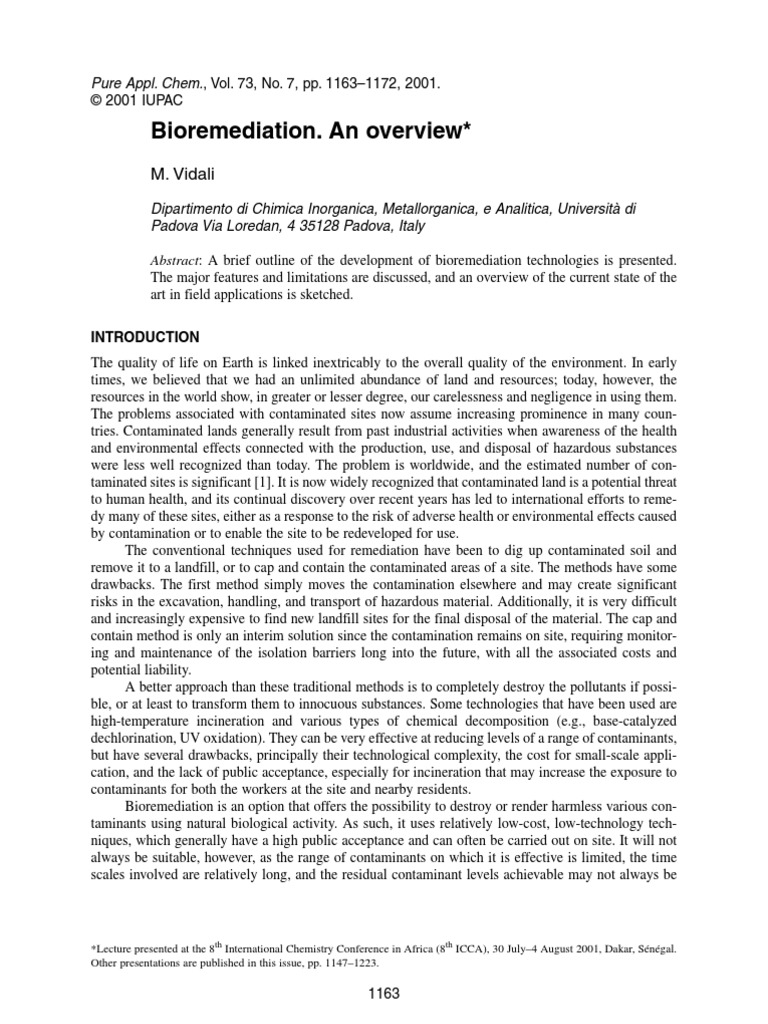 Bio Remediation. An Overview | PDF | Environmental Remediation | Soil
