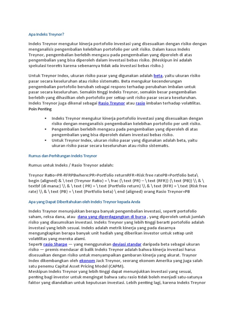 Perbandingan Indeks Treynor dan Sharpe | PDF