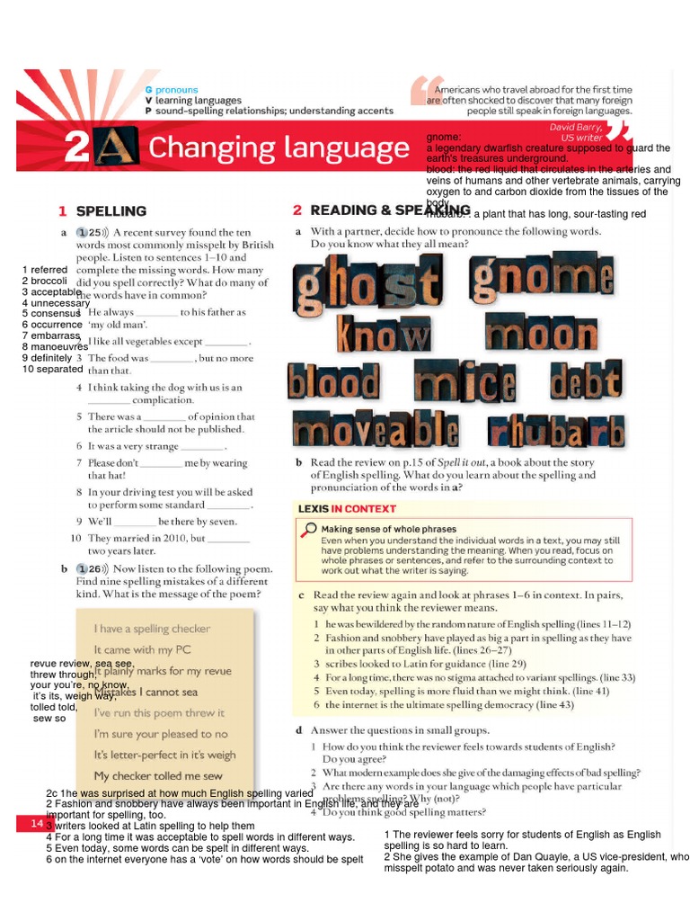 Unit 2A. Changing Language (pp14-15) | PDF