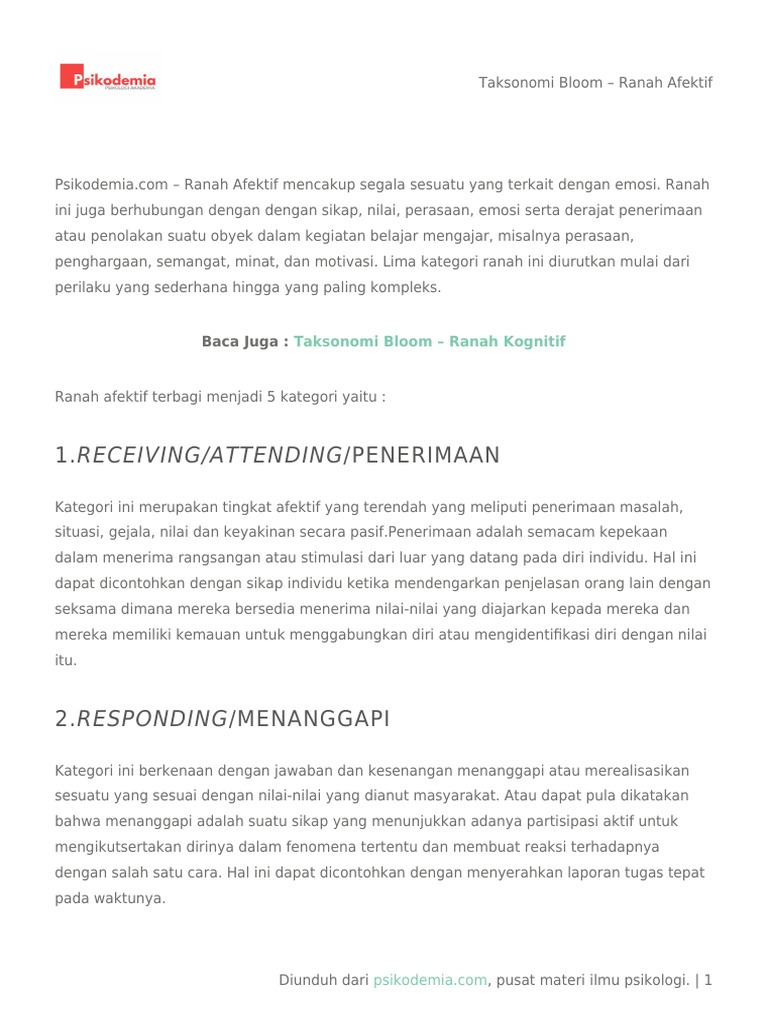 Ranah Afektif dalam Taksonomi Bloom | PDF